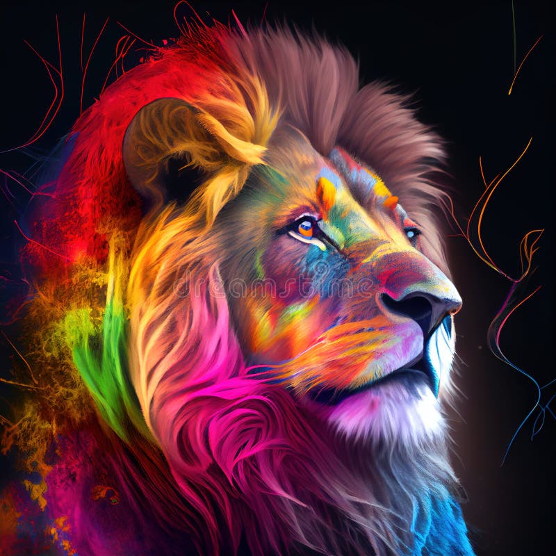 Rainbow Lion Head Print. Ai Render. Stock Illustration - Illustration ...