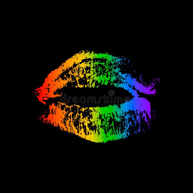 Rainbow Lipstick Kiss On Black Background Lgbt Community Symbol Gay