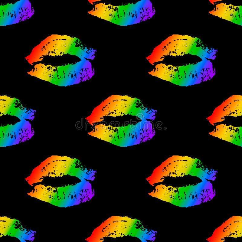 Rainbow Lipstick Kiss On Black Seamless Pattern Lgbt Community
