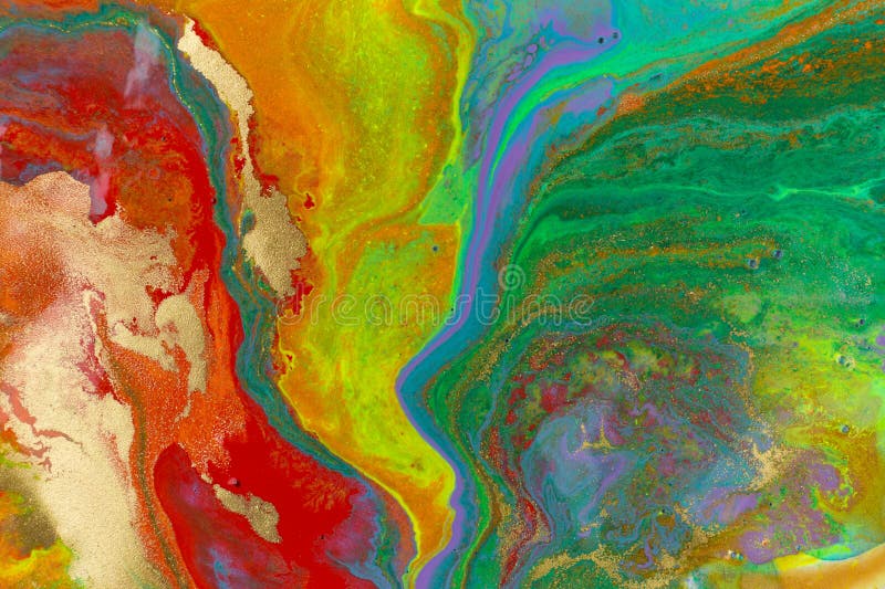 Rainbow Liquid Acrylic Paint with Gold Dust Texture. Stock Illustration ...