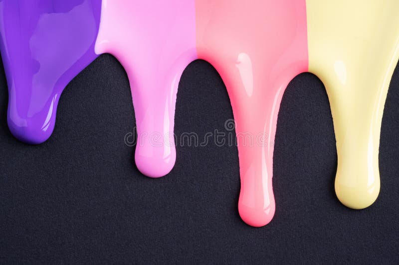 Pink Liquid Drops of Paint Color Flow Down on White Canvas. Abstract ...