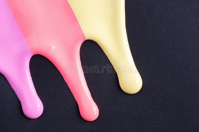 Pink Liquid Drops of Paint Color Flow Down on White Canvas. Abstract ...