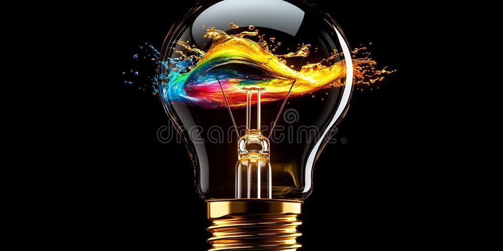 Rainbow Liquid in Lightbulb Stock Illustration - Illustration of energy ...