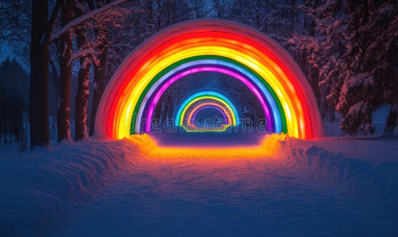 A Rainbow is Lit Up in the Snow Stock Photo - Image of park, cold: 350135074