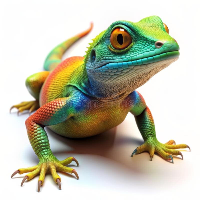 Rainbow Lizard - a 3D Rendered Lizard with Vivid Coloration on a White ...