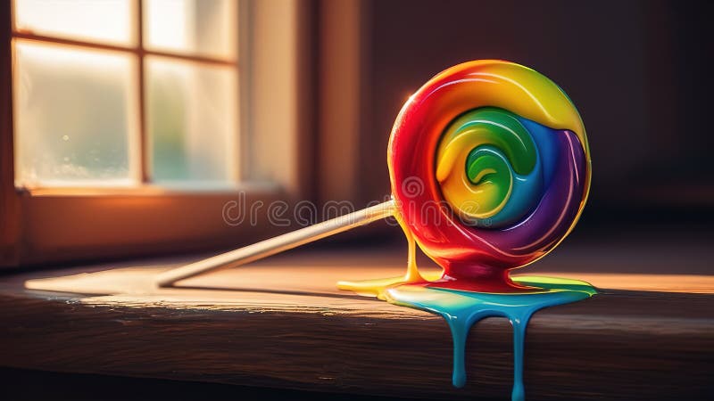 A Rainbow Lollipop with a Rainbow Colored Drizzle of Paint on it Stock ...