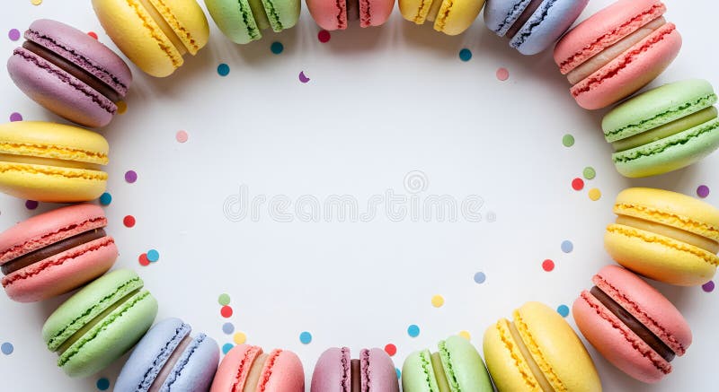 Rainbow Macarons Arranged in a Circle on White Background Stock ...