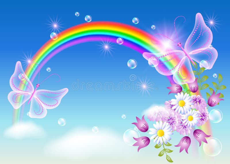 Rainbow and Magic Butterfly in the Sky Stock Vector - Illustration of ...