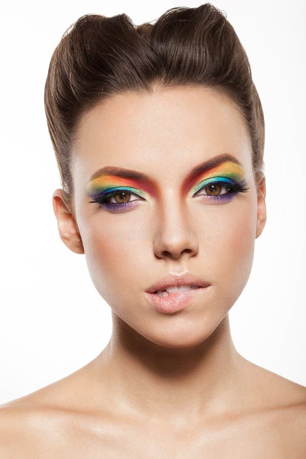 Rainbow makeup stock image. Image of beauty, color, emotion - 28166213