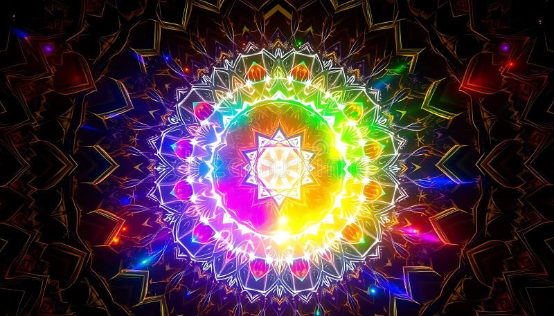 Rainbow Mandala Vibrant Neon Lights Kaleidoscope Design Abstract Art ...