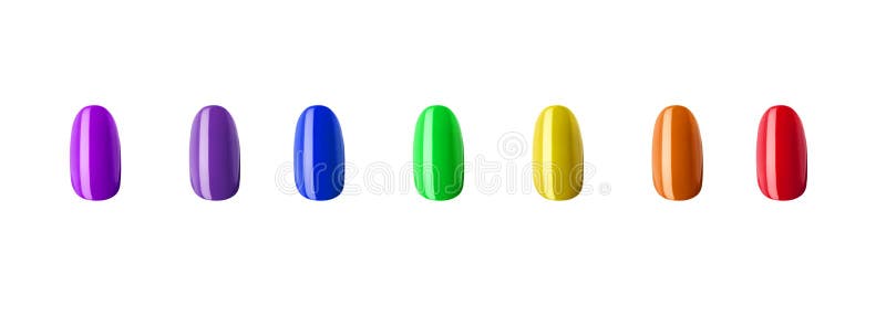 Rainbow Manicure, Seven Color Nail Shapes. Stock Illustration ...