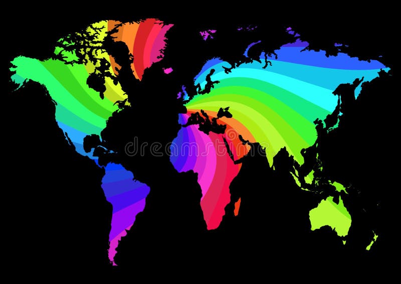 World in Rainbow Colors on Black Background Stock Illustration ...