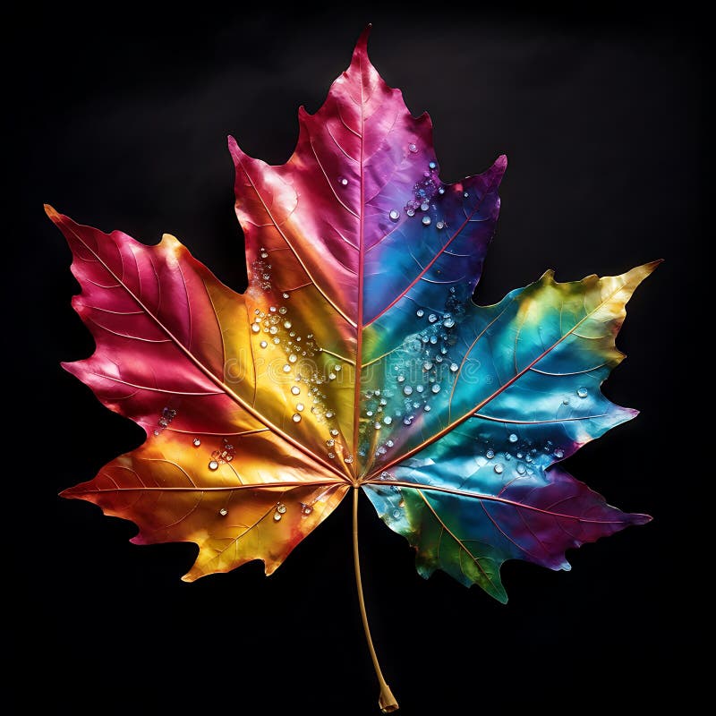 Rainbow Maple Leaf with Dewdrops Stock Illustration - Illustration of ...