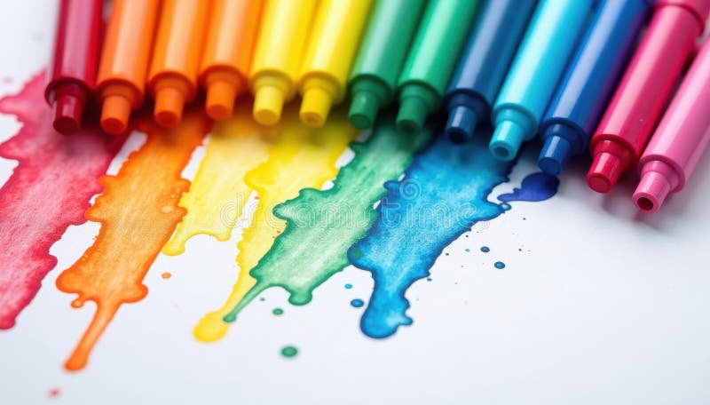 A Rainbow of Markers, Pastels, and Watercolors on White , Art, Rainbow ...