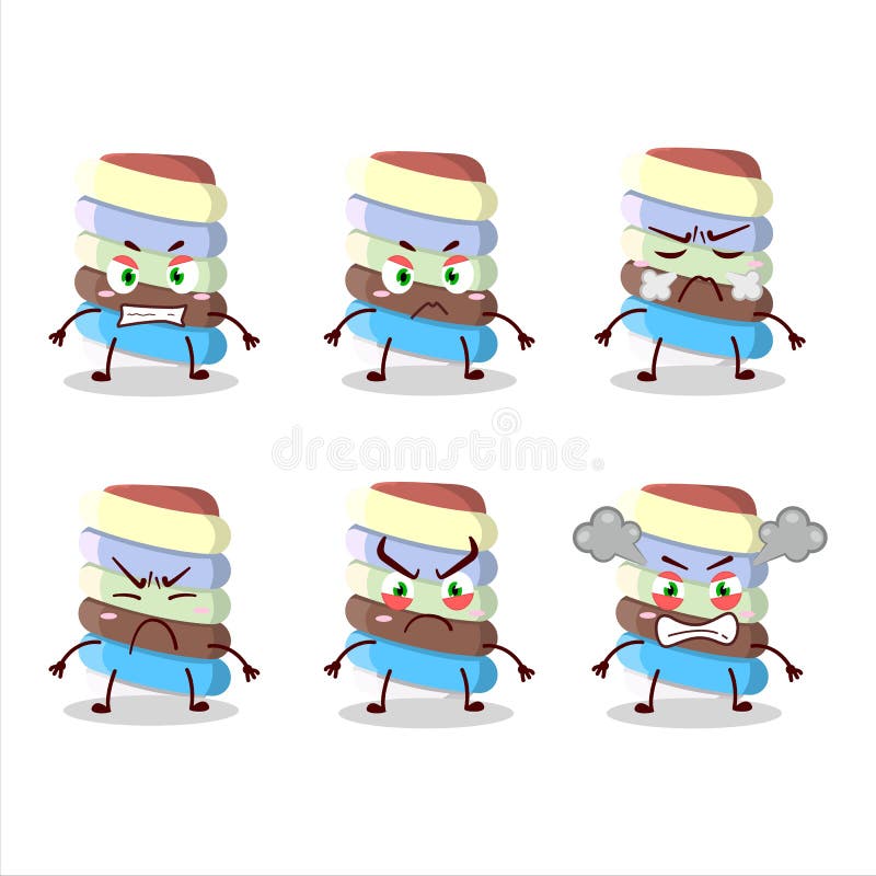 Rainbow Marshmallow Twist Cartoon Character with Various Angry ...