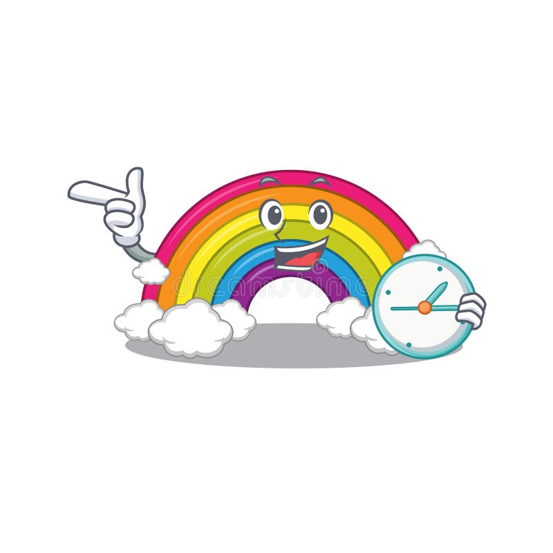 Rainbow Mascot Design Concept Smiling with Clock Stock Vector ...