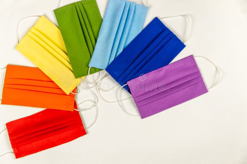 Rainbow of Medical Masks.Seven Multi-colored Masks Stock Photo - Image ...