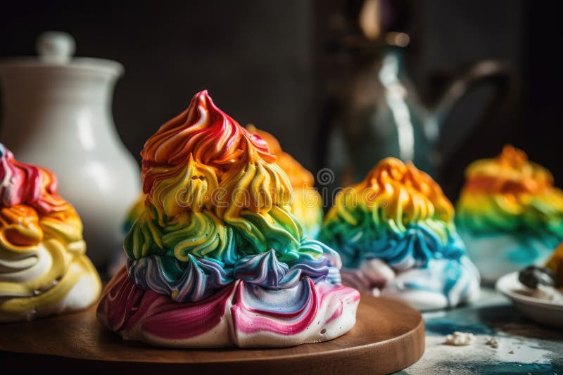Rainbow Meringue with Vibrant Colors and Different Textures Stock ...