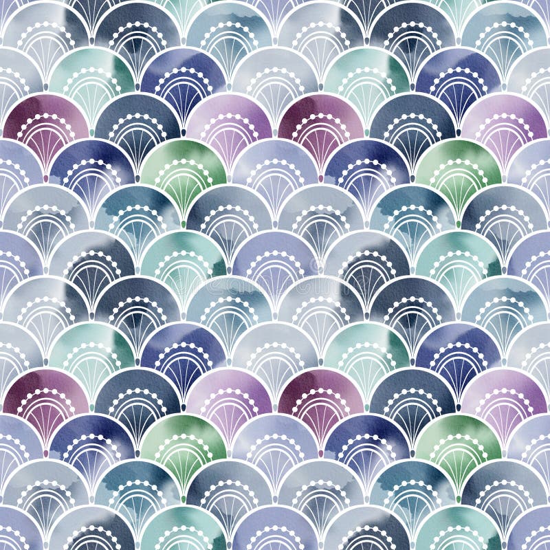 Rainbow Mermaid Fabulous Fish Scales Textured Watercolor Seamless ...