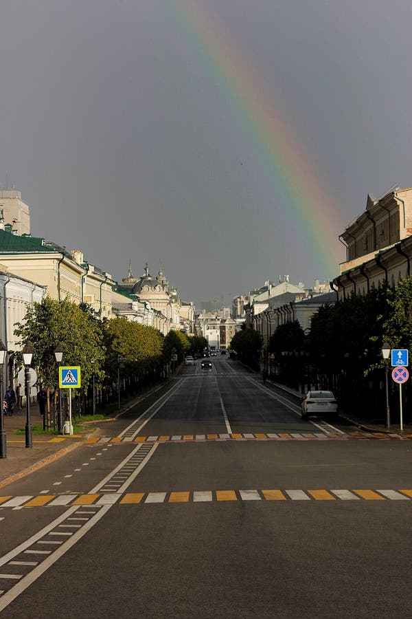 Rainbow in the Middle of the City Kazan Kremlin Road Editorial Photo ...