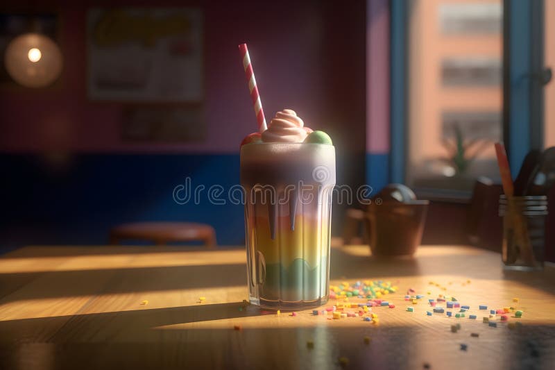Rainbow Milkshake, Multi-colored, Bright on a Rainbow Background. with ...
