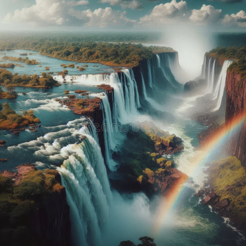 Rainbow Over Thundering Falls Stock Illustration - Illustration of ...