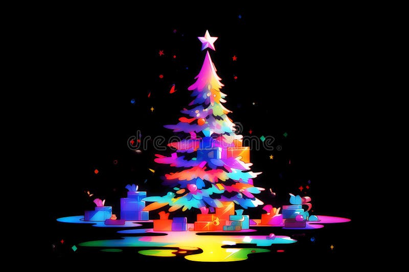 Rainbow Modern Christmas Tree with Gifts Made from a Collage of ...