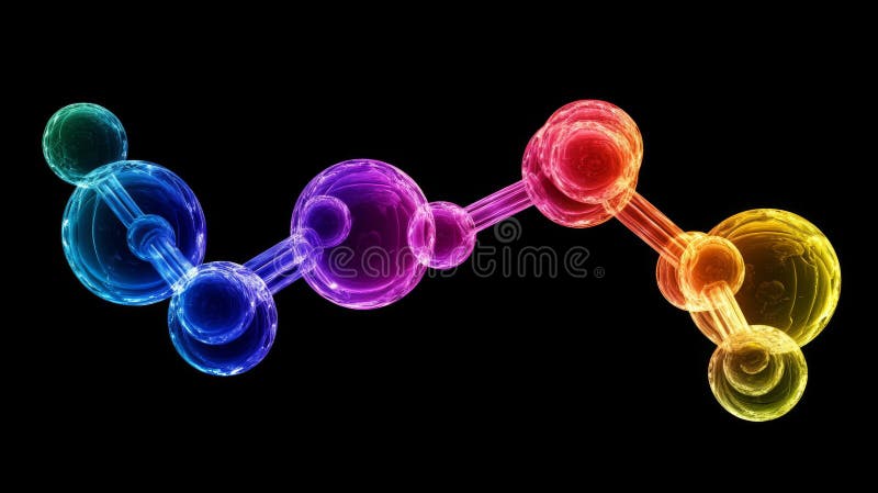 Rainbow Molecular Structure Glowing in Dark Background Stock ...