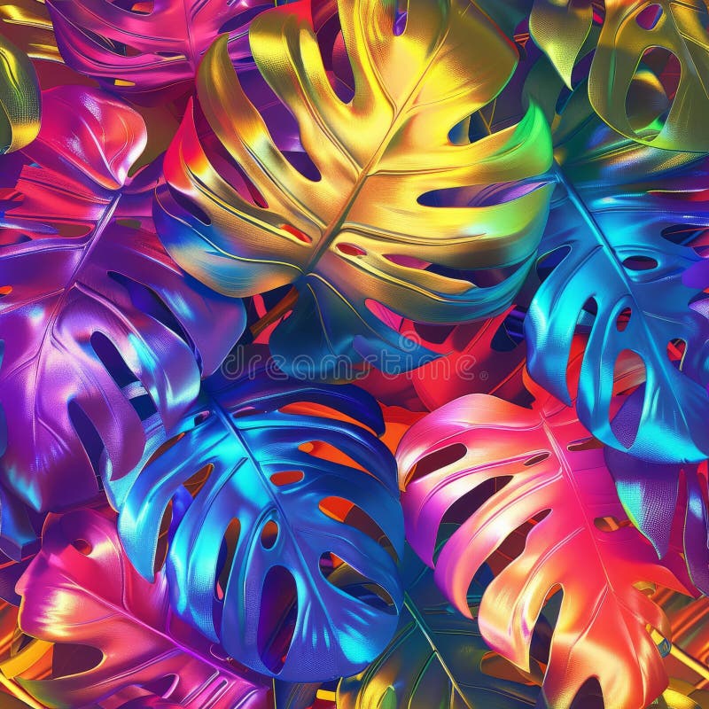 Rainbow Monstera Leaf Seamless Pattern, Texture Exotic Tropical Plant ...