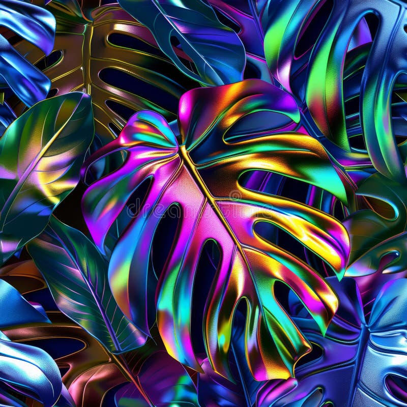 Rainbow Monstera Leaf Seamless Pattern, Texture Exotic Tropical Plant ...