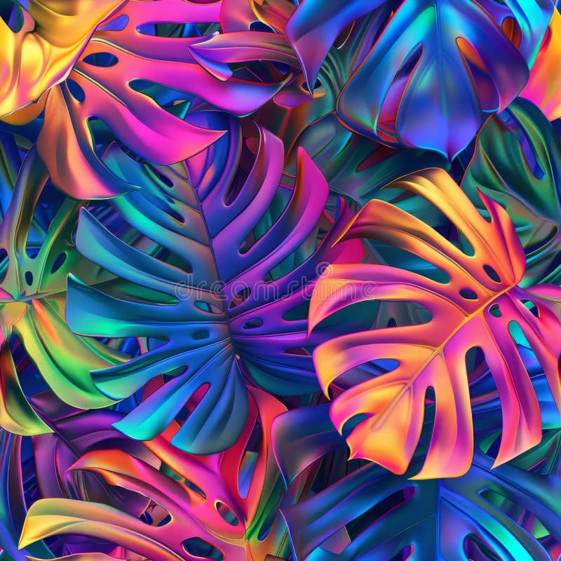 Rainbow Monstera Leaf Seamless Pattern, Texture Exotic Tropical Plant ...