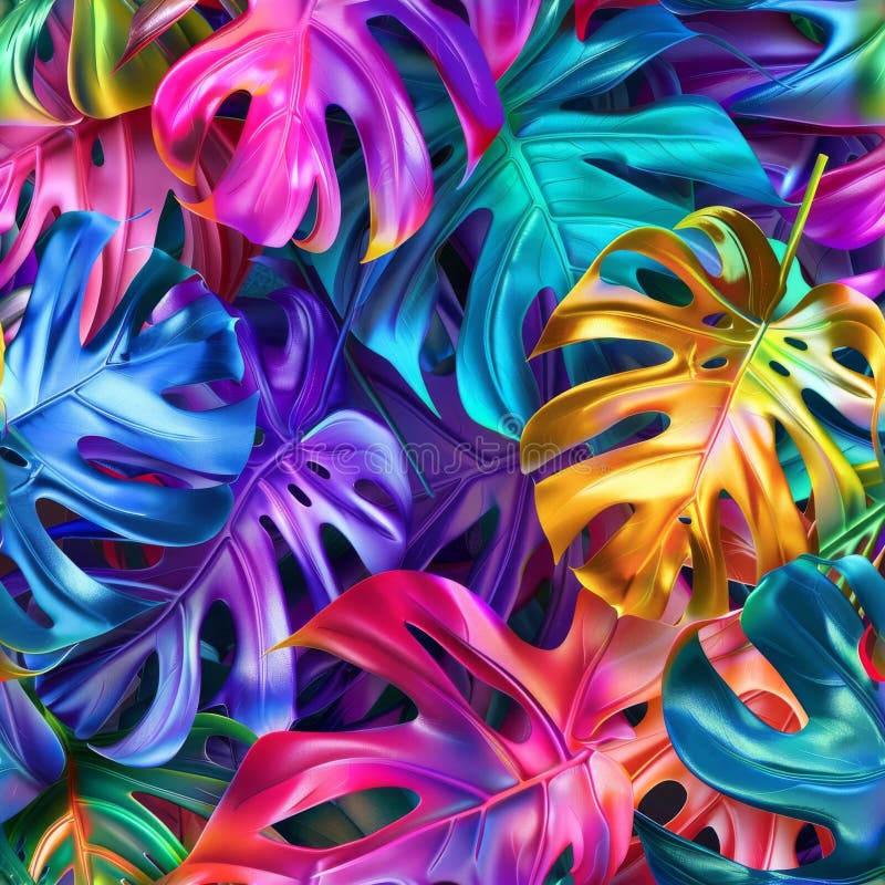 Rainbow Monstera Leaf Seamless Pattern, Texture Exotic Tropical Plant ...