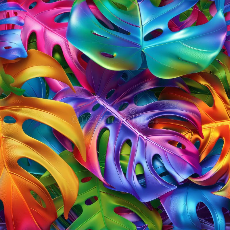 Rainbow Monstera Leaf Seamless Pattern, Texture Exotic Tropical Plant ...