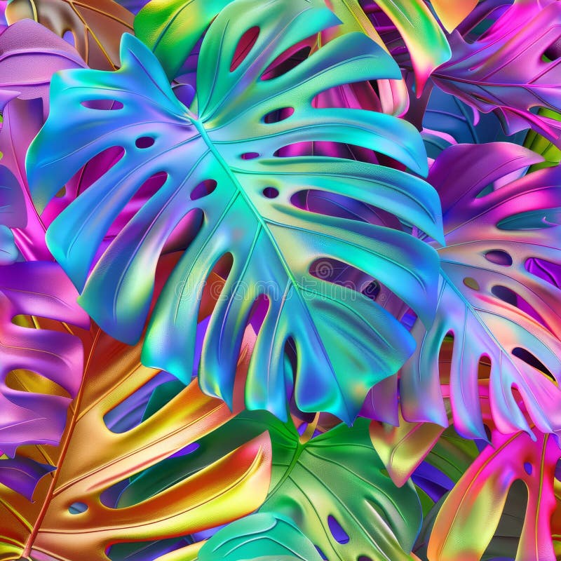 Rainbow Monstera Leaf Seamless Pattern, Texture Exotic Tropical Plant ...