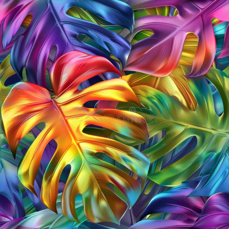 Rainbow Monstera Leaf Seamless Pattern, Texture Exotic Tropical Plant ...