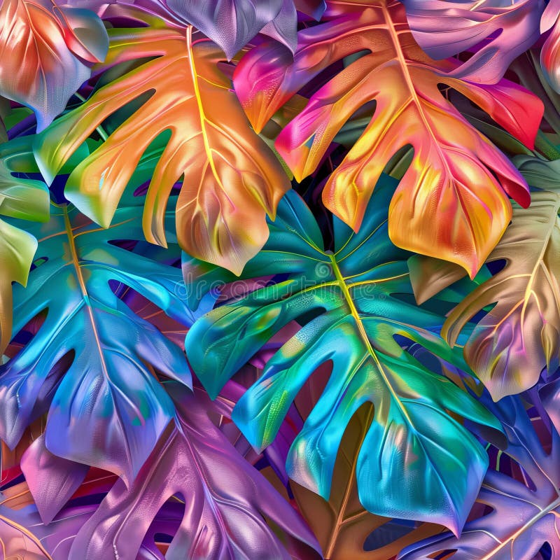Rainbow Monstera Leaf Seamless Pattern, Texture Exotic Tropical Plant ...