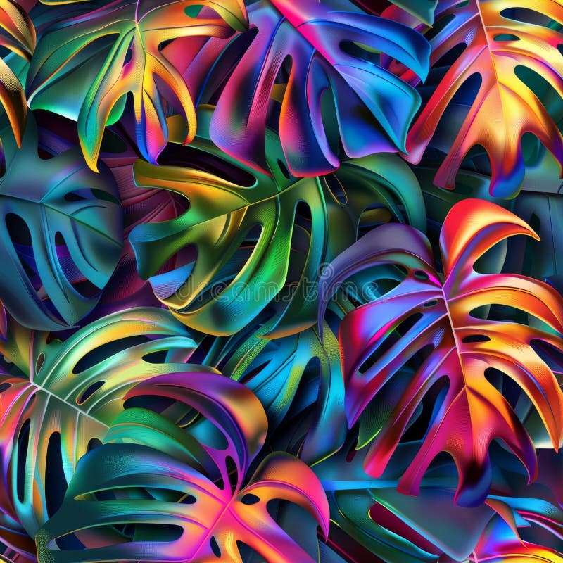 Rainbow Monstera Leaf Seamless Pattern, Texture Exotic Tropical Plant ...