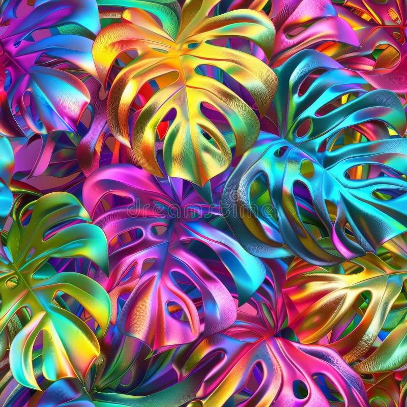 Rainbow Monstera Leaf Seamless Pattern, Texture Exotic Tropical Plant ...