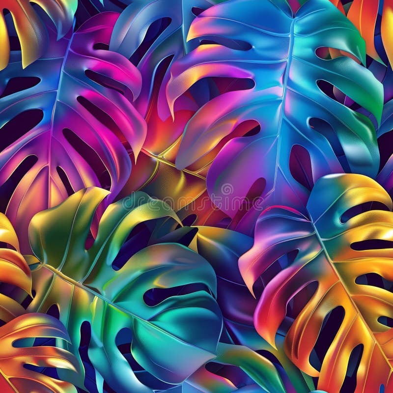 Rainbow Monstera Leaf Seamless Pattern, Texture Exotic Tropical Plant ...