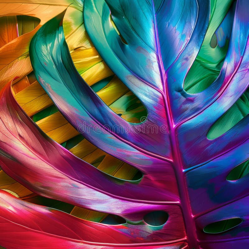 Rainbow Monstera Leaf Texture Exotic Tropical Plant, Modern Rainbow ...