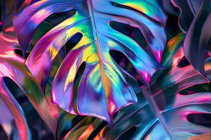 Rainbow Monstera Leaf Texture Exotic Tropical Plant, Modern Rainbow ...