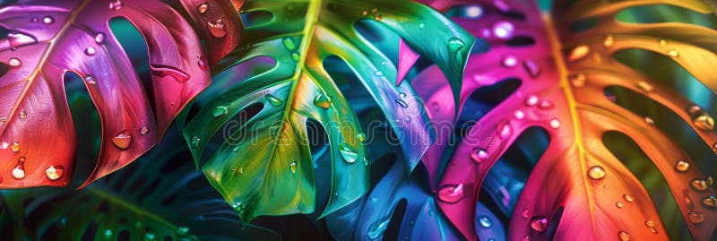 Rainbow Monstera Leaf Texture Exotic Tropical Plant, Modern Rainbow ...