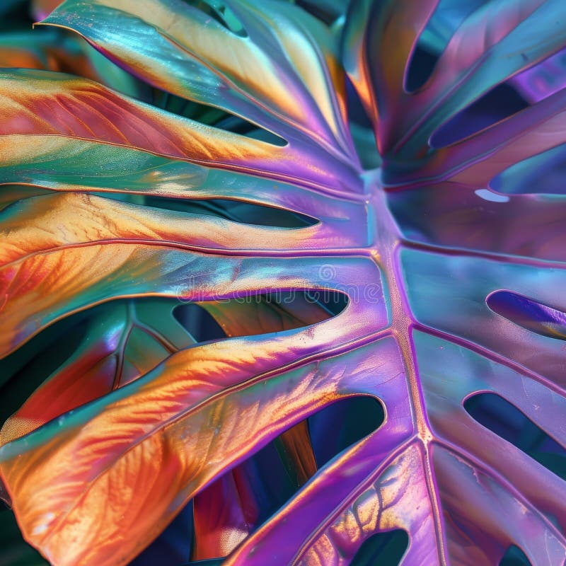 Rainbow Monstera Leaf Texture Exotic Tropical Plant, Modern Rainbow ...