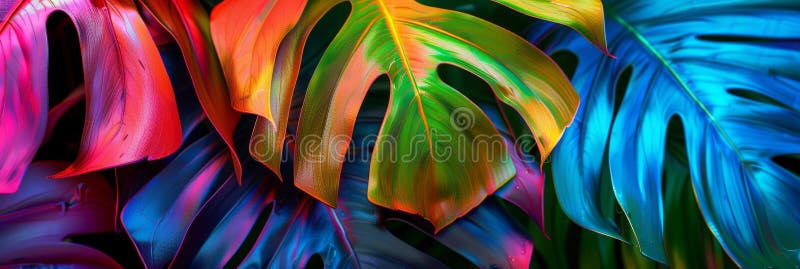 Rainbow Monstera Leaf Texture Exotic Tropical Plant, Modern Rainbow ...