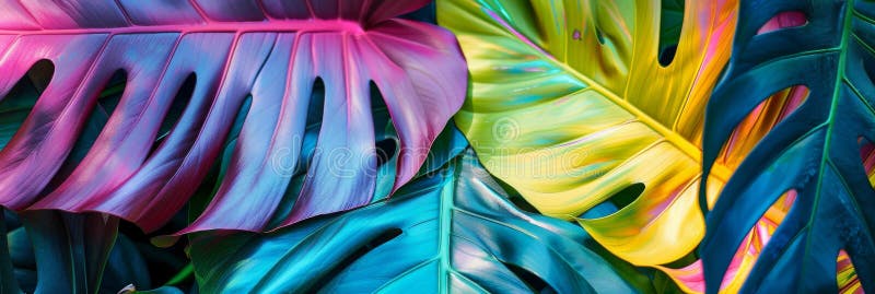 Rainbow Monstera Leaf Texture Exotic Tropical Plant, Modern Rainbow ...