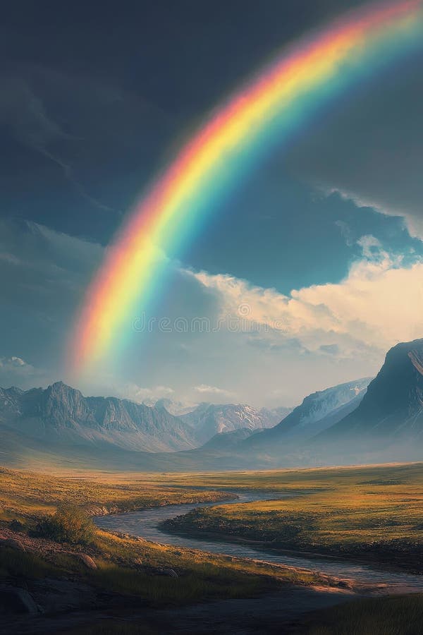 Rainbow Mountain Valley Landscape Stock Illustration - Illustration of ...