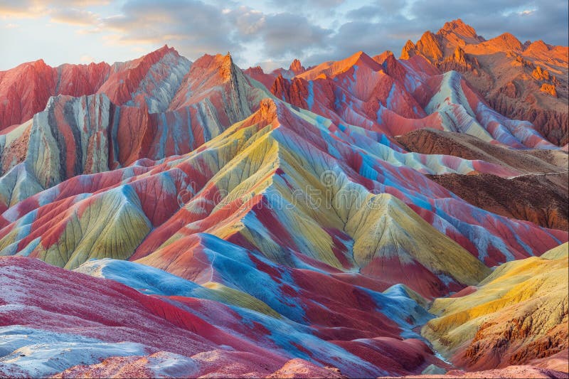Rainbow Mountains in Geological Wonderland Stock Photo - Image of ...