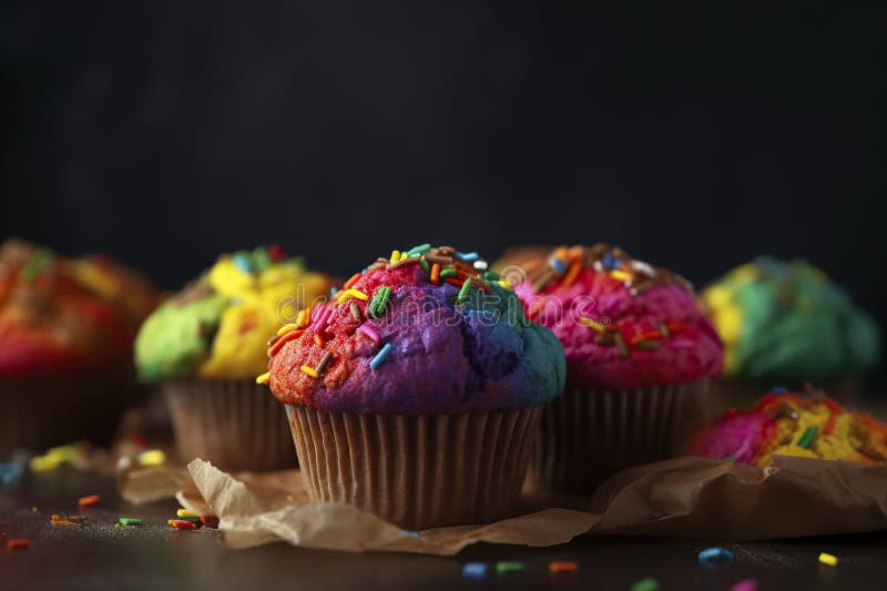 Rainbow Muffins Decorated with Sprinkles. Generative AI Stock ...