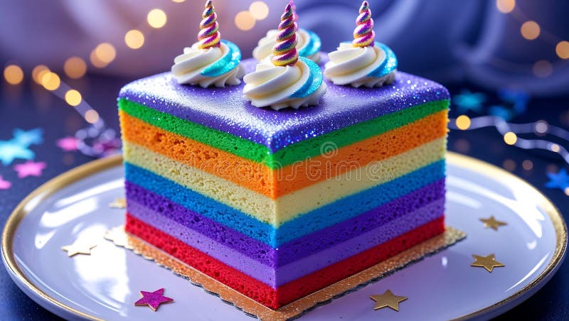 Rainbow Multi-Layered Cake with Smooth Glossy Finish Stock Illustration ...