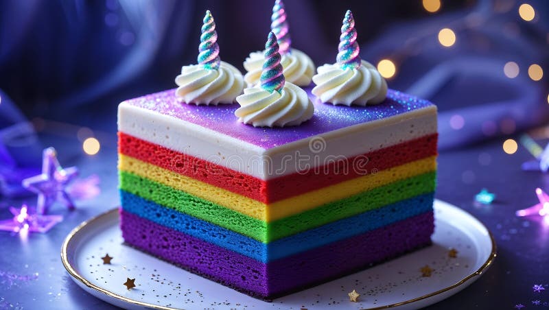 Rainbow Multi-Layered Cake with Smooth Glossy Finish Stock Illustration ...